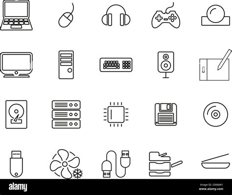 Computer Hardware Icons Thin Line Set Big Stock Vector Image Art Alamy