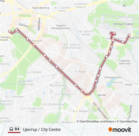 Маршрут на 84 Разписания Спирки и Карти Център City Centre