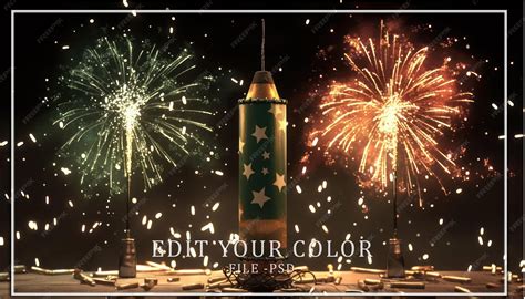 Fireworks Celebration With A Rocket And Bullet Casings Premium Ai