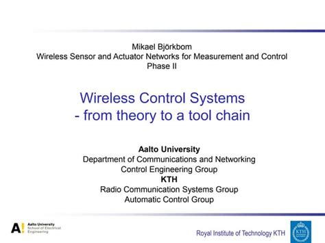 Wireless Control Systems From Theory To A Tool Chain Mikael Björkbom