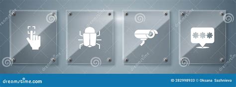 Set Password Protection Security Camera System Bug And Fingerprint Square Glass Panels Stock