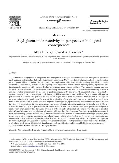 Pdf Acyl Glucuronide Reactivity In Perspective Biological Consequences