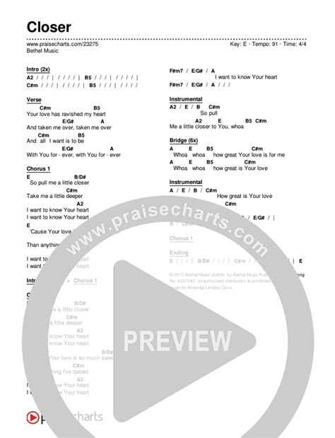 Closer Chords Pdf Bethel Music Praisecharts
