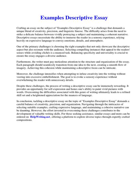 Examples Descriptive Essay Pdf