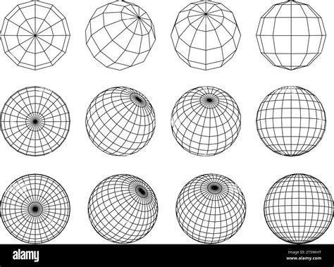 Wireframe Sphere With Different Structure Of Mesh Frame Isolated