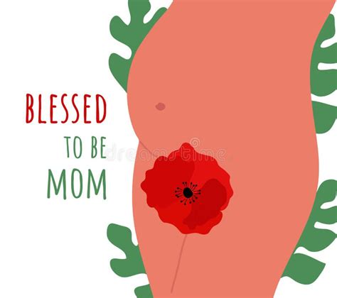 Tender View Of Naked Pregnant Woman With Poppy Flower Under Her Belly