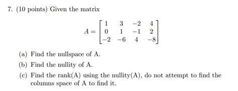 Solved 7 10 Points Given The Matrix Chegg Com