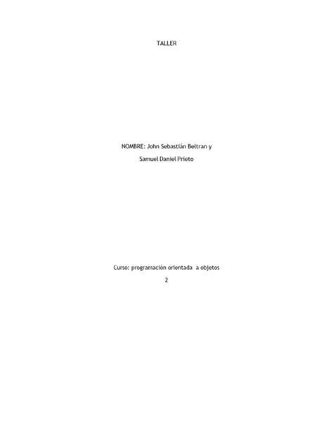taller de programacion orientada a objetos 2 poo pdf