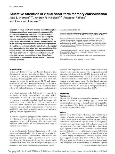 Pdf Selective Attention In Visual Short Term Memory Consolidation