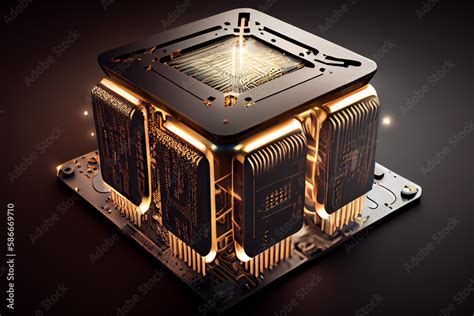 Microcircuits Of A Modern Powerful Microprocessor In The Rays Of Light And On An Isolated Dark