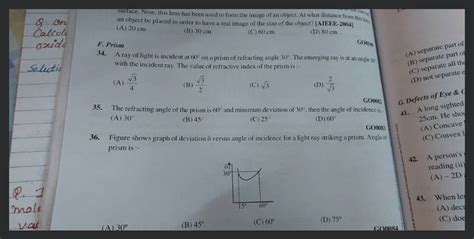 the refracting angle of the prism is 60∘ and minimum deviation of 30∘ th