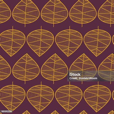 보라색 바탕에 황금 나뭇잎 패턴입니다 원활한 벡터 패턴입니다 가을에 대한 스톡 벡터 아트 및 기타 이미지 가을 겨자 계절