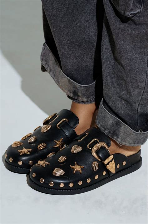 Azalea Wang Briny Black Sea Shell Embellished Clog Clogs With Shell