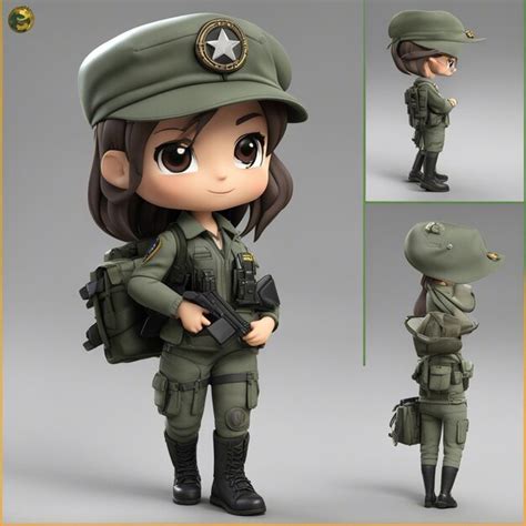 Premium Ai Image A Chibi Cartoon Tyle3dbrazilian Army Character Girl With Gun Jacket Using A
