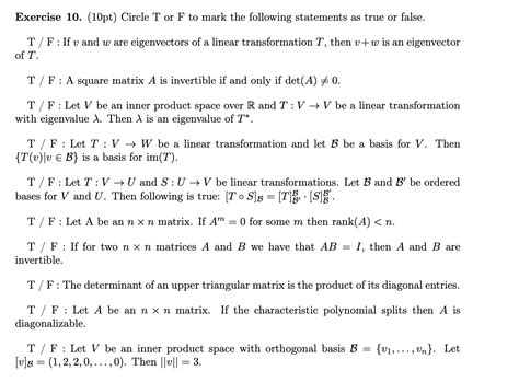Solved Exercise Pt Circle T Or F To Mark The Chegg Com