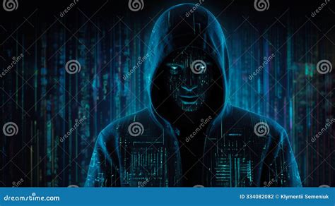 Anonymous Binary Code Hacker Under The Jacket Hood With Generative Ai Technology Cybersecurity