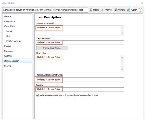 How To Update Arcmap Arccatalog Published Feature Classes Item Description Metadata Conte