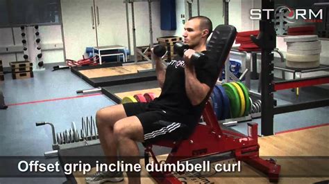 45 Offset Grip Incline Dumbbell Curl Youtube