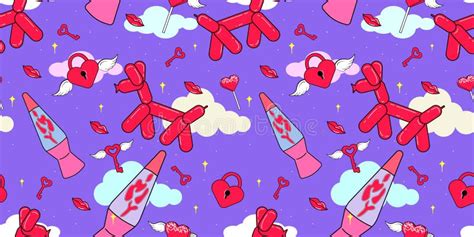 Seamless Pattern With Y2k Style Elements Bright Youth Pattern With