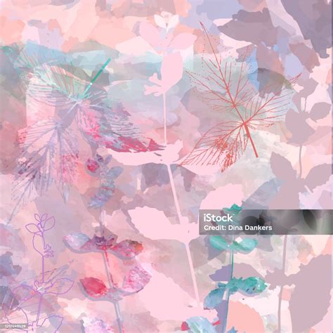 식물의 벡터 식물 그림 손으로 그린 질감과 마크가있는 잎의 잉크 모노 프린트 그런 지 스타일의 추상적 인 배경입니다 엽서 포스터 또는 초대장 디자인 0명에 대한 스톡 벡터