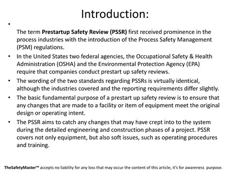 Prestartup Safety Review Pssr Pptx
