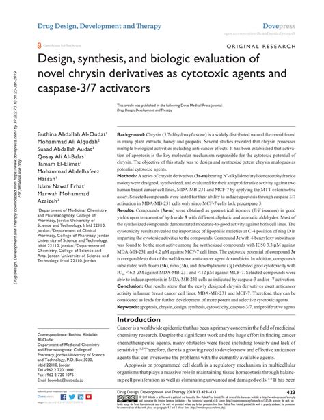 Pdf Design Synthesis And Biologic Evaluation Of Novel Chrysin