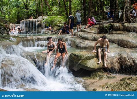People Bath In A Waterfall Editorial Photo 131352299
