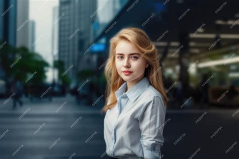 Premium Photo Young Shy Blonde Girl In Business Attire Standing In