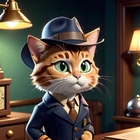 Premium Ai Image Cartoon Detective Cat In A Suit Hat And Tie In The