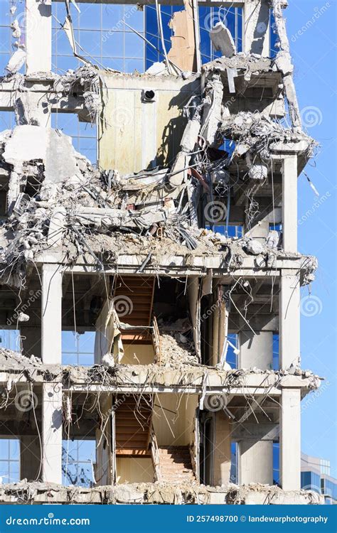 Rubble Of Partially Demolished Reinforced Concrete Bulding Editorial