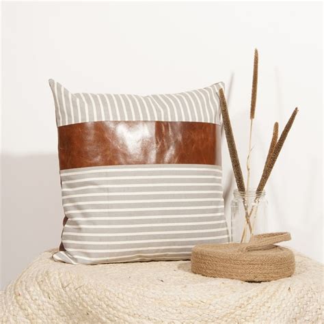Buy Linen Connections Genuine Leather Patchwork Tan Pillow Cover Online