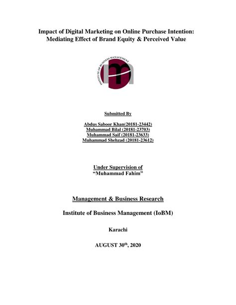 Pdf Impact Of Digital Marketing On Online Purchase Intention Mediating Effect Of Brand Equity