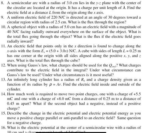 Solved 8 A Semicircular Arc With A Radius Of 30 Cm Lies In The Y Z