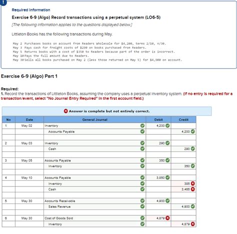 Solved Required Information Exercise 6 9 Algo Record