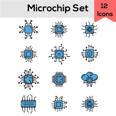 Blue Color Microchip Icon Set On White Background 23447204 Vector Art