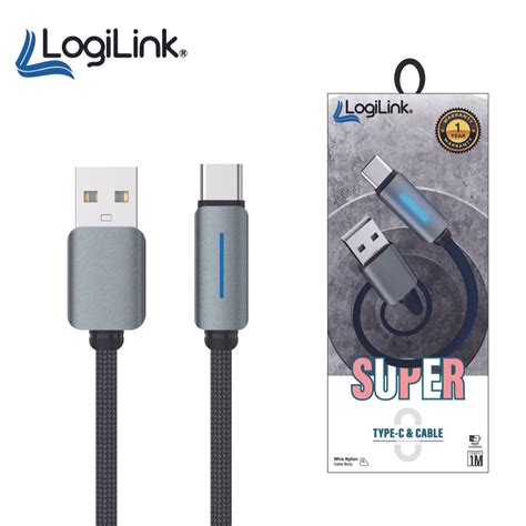 Logilink Usb To Type C Nylon Fast Charging Data Cable With Light