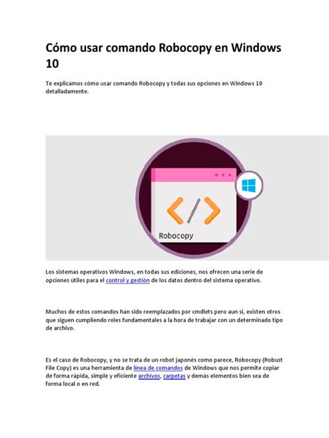 Uso Del Comando Robocopy En Windows 10 Pdf