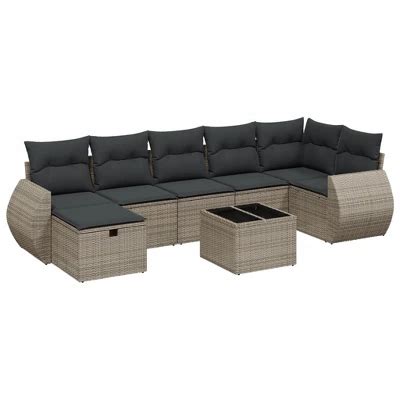 Vidaxl Garden Sofa Set Grey Poly Rattan Tempered Glass Powder Coated
