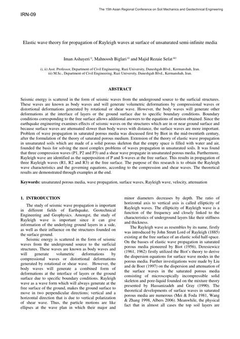 Pdf Elastic Wave Theory For Propagation Of Rayleigh Waves At Surface Of Unsaturated Semi