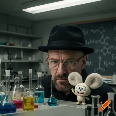 A Serious Man Resembling Walter White In A Lab With Beakers Looking At