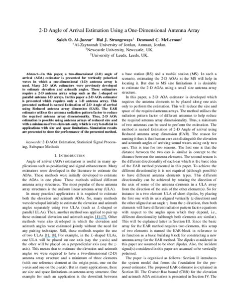 Pdf 2 D Angle Of Arrival Estimation Using A One Dimensional Antenna Array