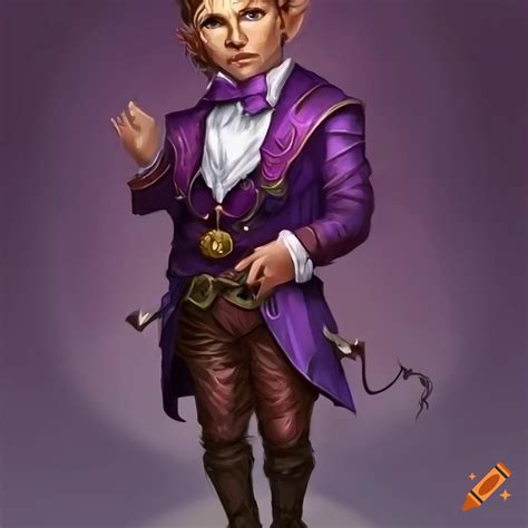 Fantasy Male Gnome In Formal Purple Suit In Ballroom Setting On Craiyon