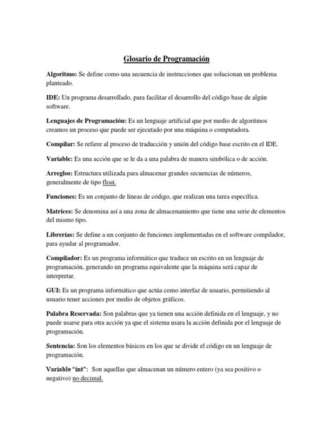 Glosario De Programación Pdf Programación De Computadoras