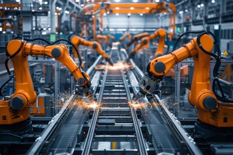 Industrial Robotic Arm Working Automated Robotic Arms In Industry Factory Futuristic