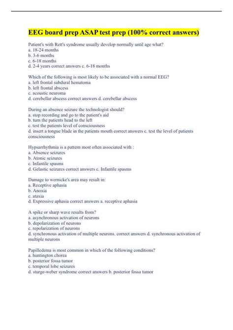 EEG Board Prep ASAP Test Prep Correct Answers EEG Board Prep ASAP Stuvia US