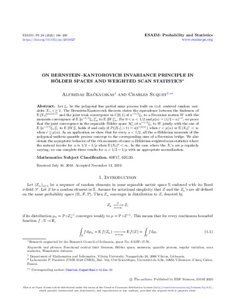 Pdf On Bernstein Kantorovich Invariance Principle In Hölder Spaces