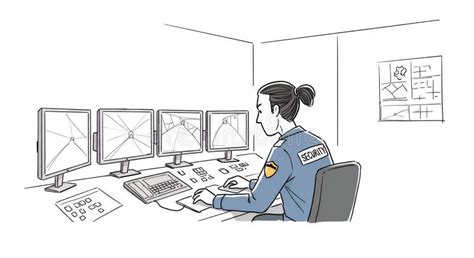 Security Guard Monitoring Surveillance Cameras In Control Room Stock Illustration Illustration