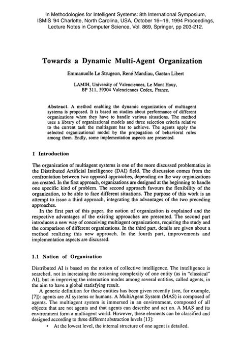 PDF Towards A Dynamic Multi Agent Organization