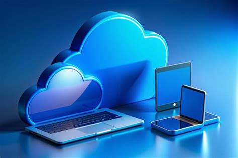 Cloud Storage Technology Concept With Blue Cloud Symbol And Computer Gobal Data Sharingonline