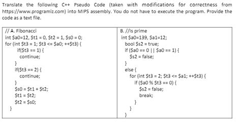 Solved Translate The Following C Pseudo Code Taken With